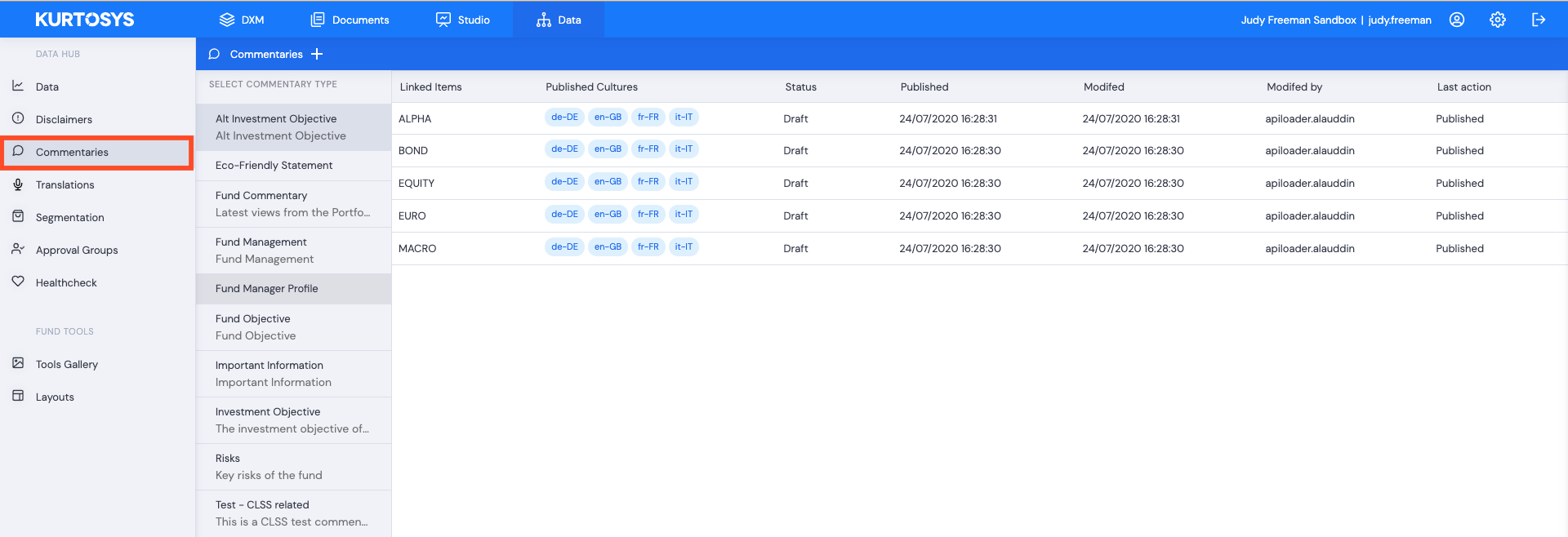 How do I view all the commentaries managed in Data? – Kurtosys Help