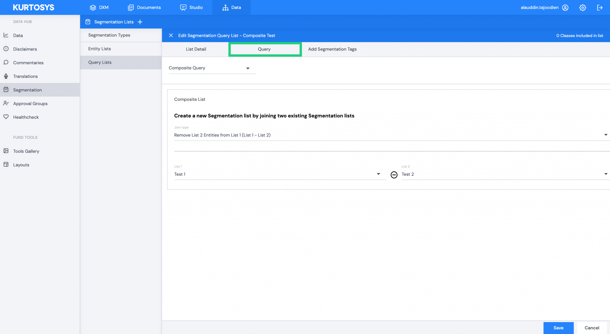 Editing an existing Segmentation List – Kurtosys Help