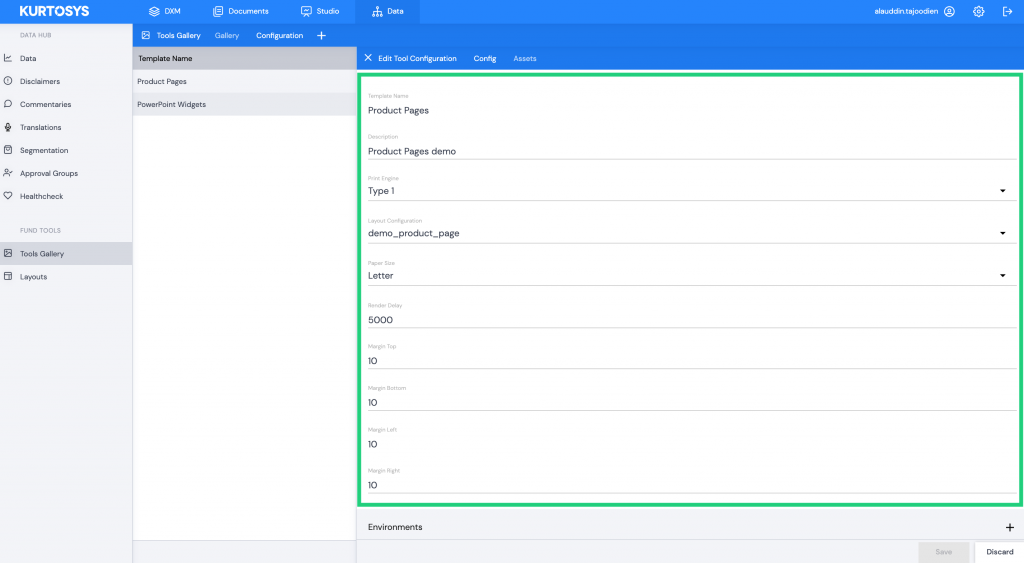 How to edit tool configurations in the Tools Gallery – Kurtosys Help