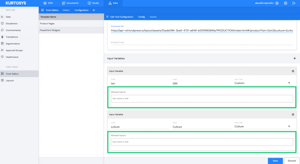 How to edit tool configurations in the Tools Gallery – Kurtosys Help