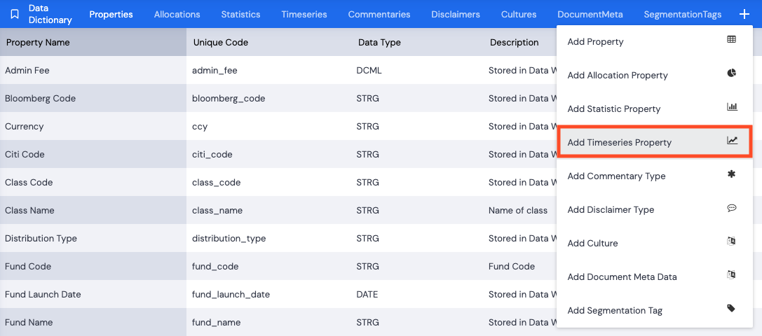 Adding Timeseries Properties – Kurtosys Help